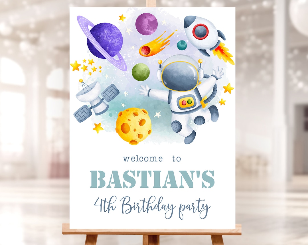 EDITABLE Space Birthday Digital Welcome Sign. Boy 4th Astronaut Party ...