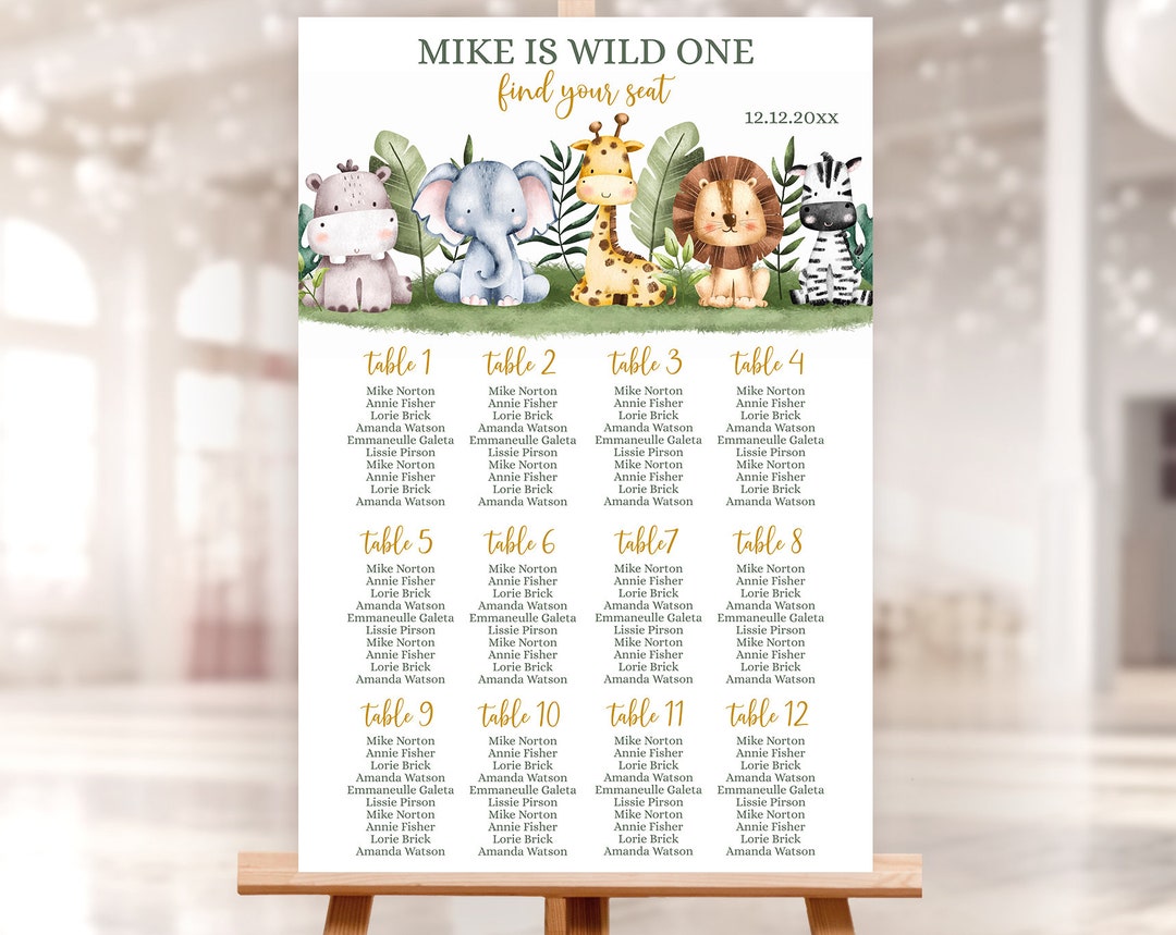 EDITABLE Digital 1st Wild ONE Birthday Seating Chart Template. Find ...