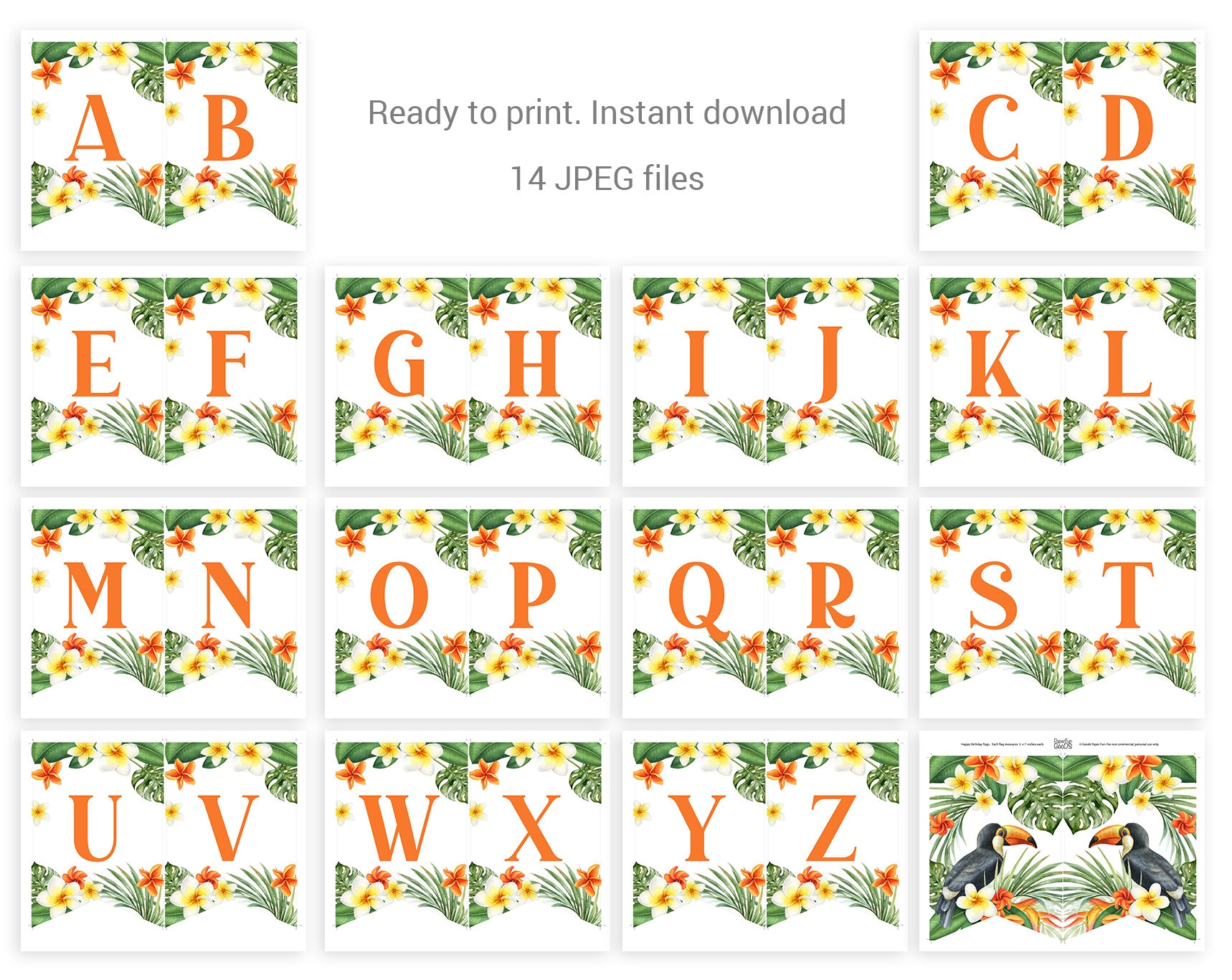 A-Z ALPHABET Tropical Banner. Printable Digital Party Decoration ...