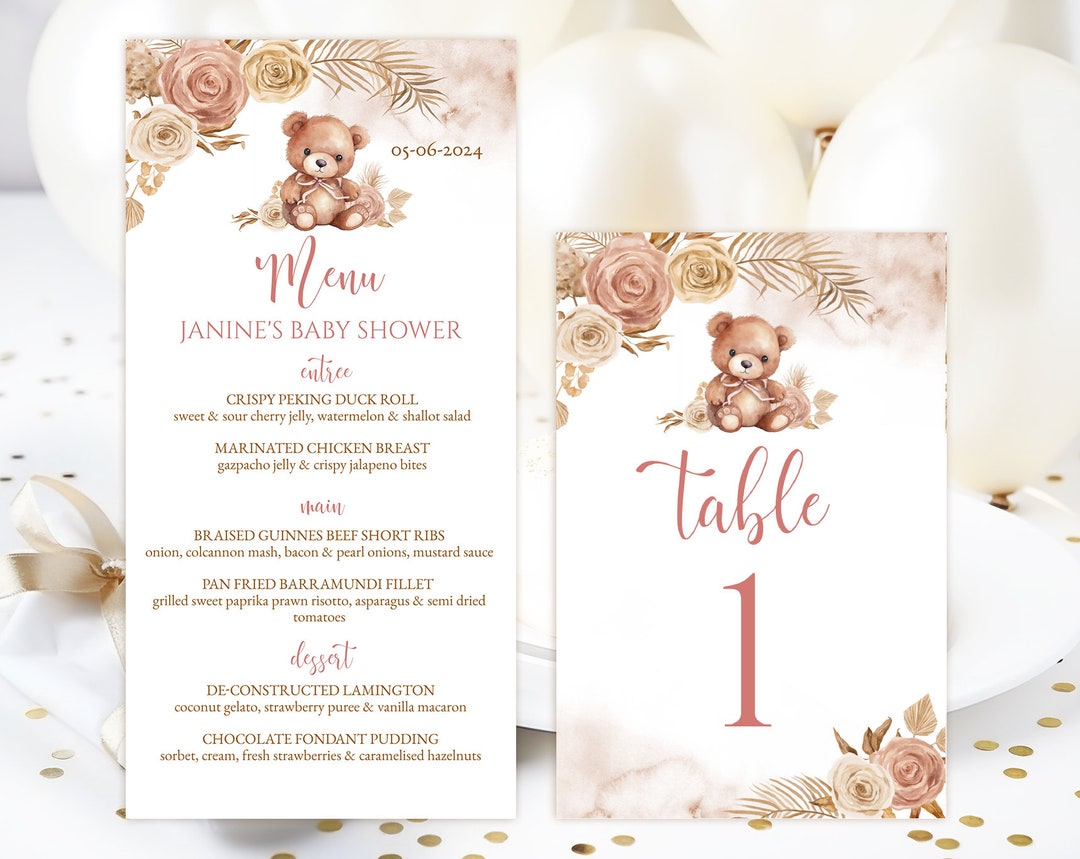 EDITABLE Digital Menu Card 4x8 in and Table Number4x6 In. Baby Shower ...
