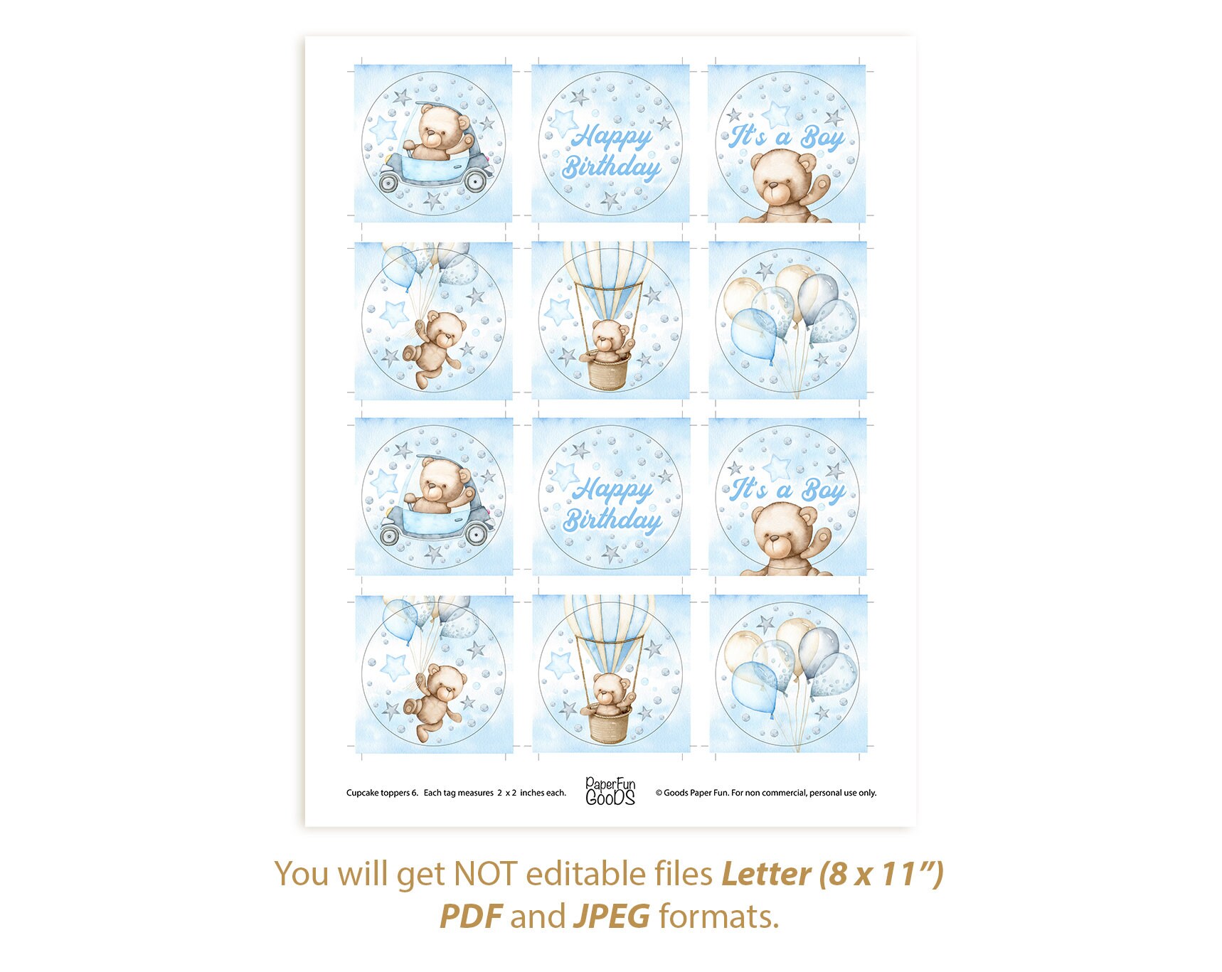 Printable Teddy Bear Cupcake Toppers. Favor Tags. Boys - Etsy