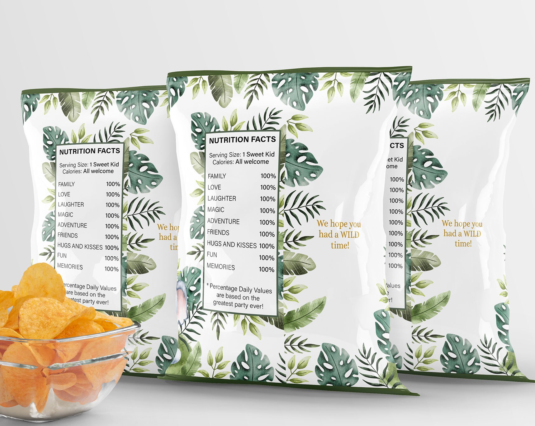 EDITABLE Digital TWO Wild Chip Bag. Personalized Safari Animals, Jungle ...