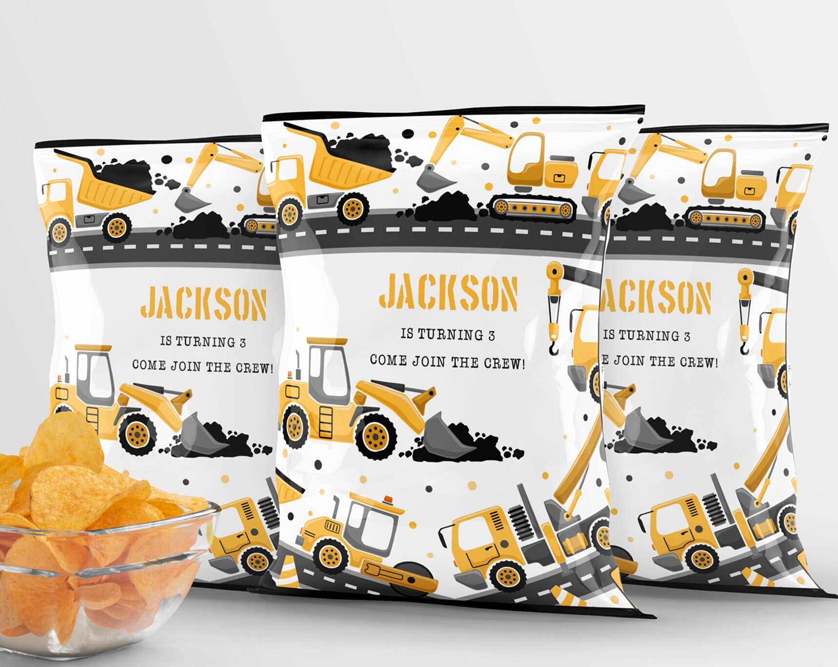 EDITABLE Chip Bag, Construction Road Birthday Theme. Corjl Template ...