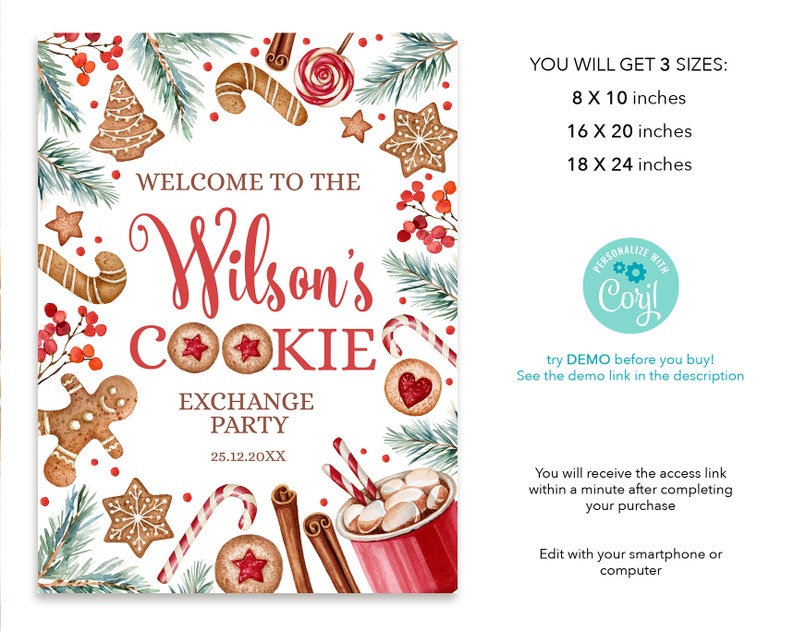 Editable Cookie Exchange Party Welcome Sign. Cookie Decorating ...