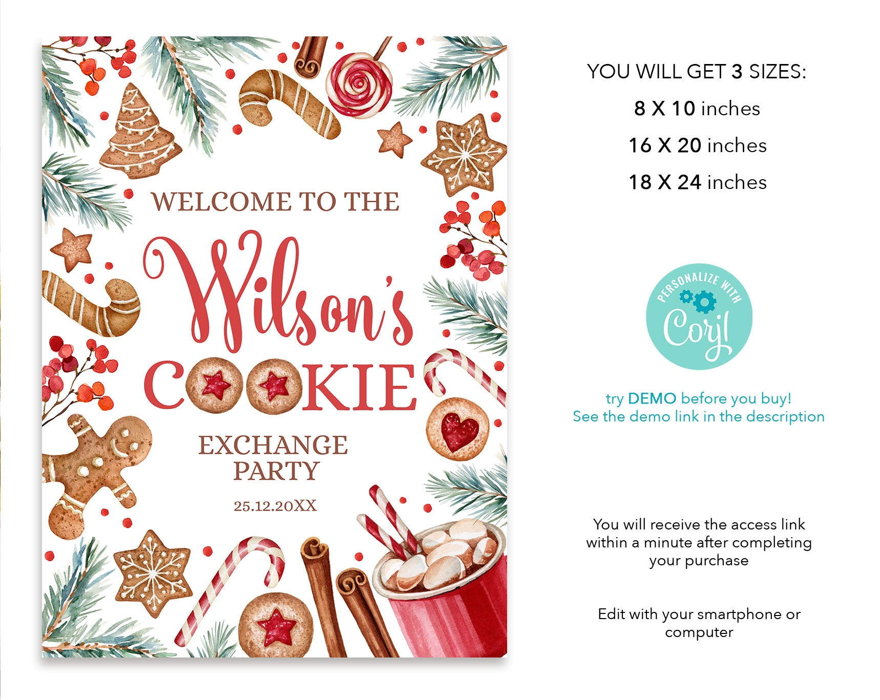 Editable Cookie Exchange Party Welcome Sign. Cookie Decorating ...