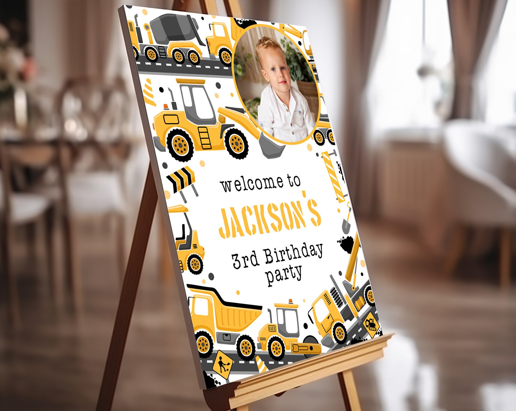 Editable Road Construction Birthday Welcome Sign Template. Yellow ...