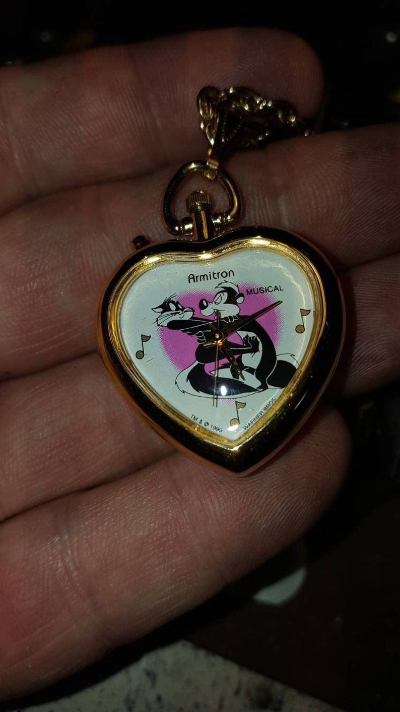 Musical Pepe La Pew & Penelope Watch Necklace Vintage,new Swiss Silver ...