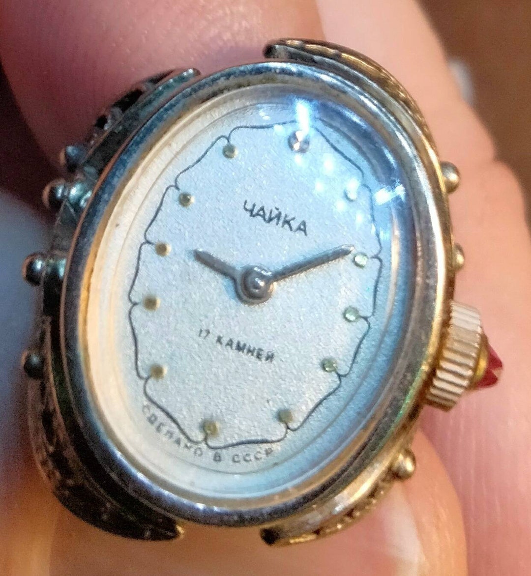 Ring Watch, Soviet Russian Watch, "chaika" a Ruby Red Crystal on Its ...