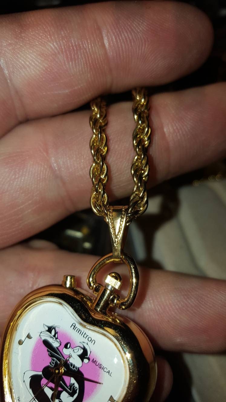 Musical Pepe La Pew & Penelope Watch Necklace Vintage,new Swiss Silver ...