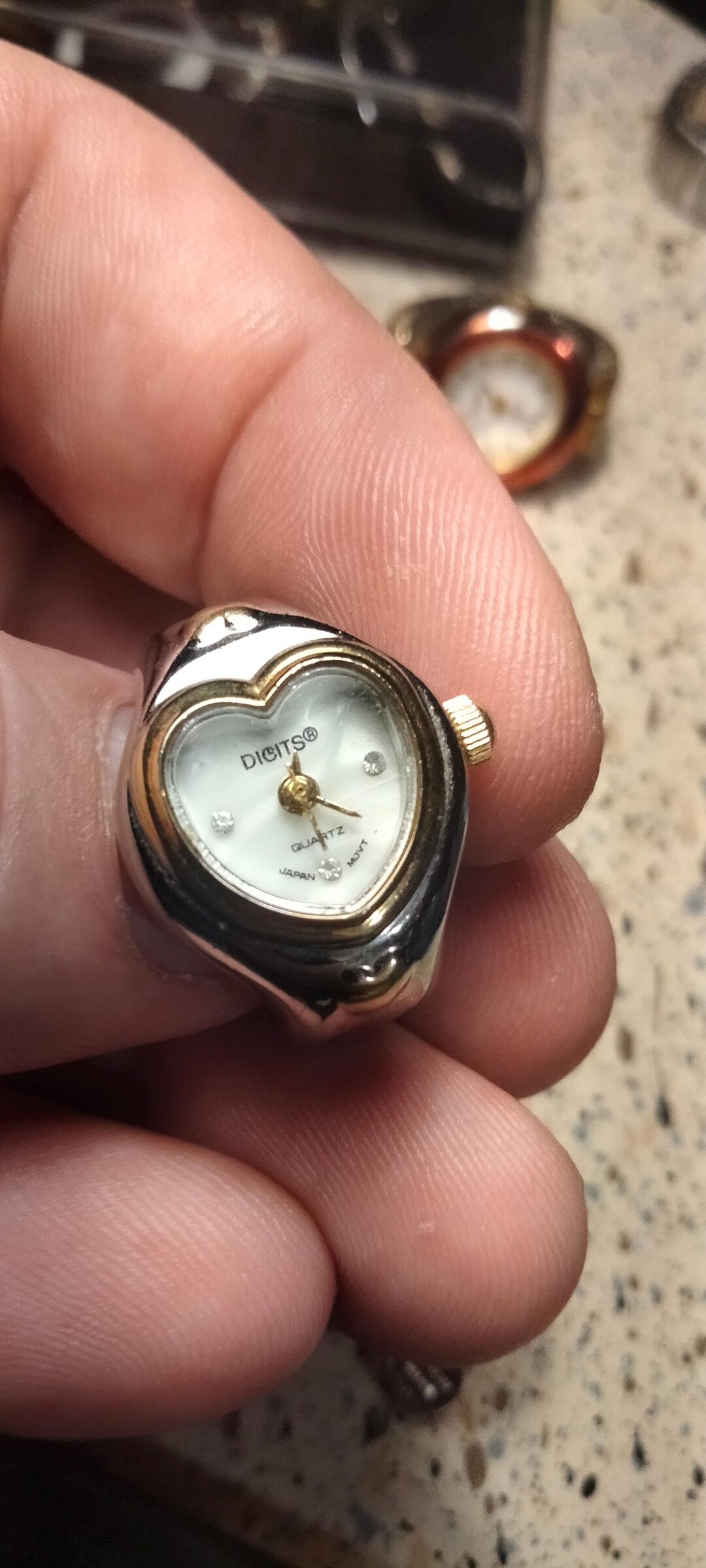 Ring Watch,gorgeous Three Heart Digits, New Swiss Silver Oxide Battery ...
