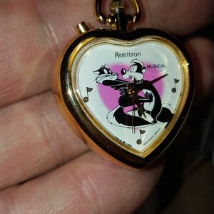Musical Pepe La Pew & Penelope Watch Necklace Vintage,new Swiss Silver ...
