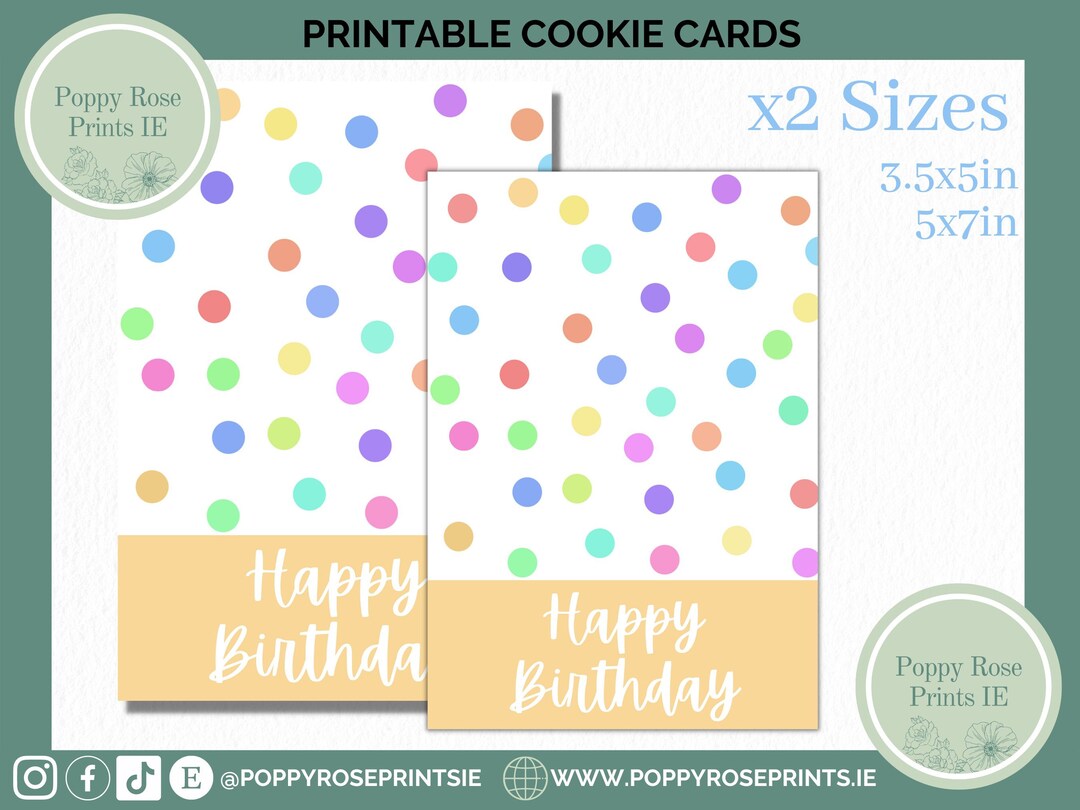 Confetti Polka Dot Birthday Cookie Card Celebration Printable Cookie ...