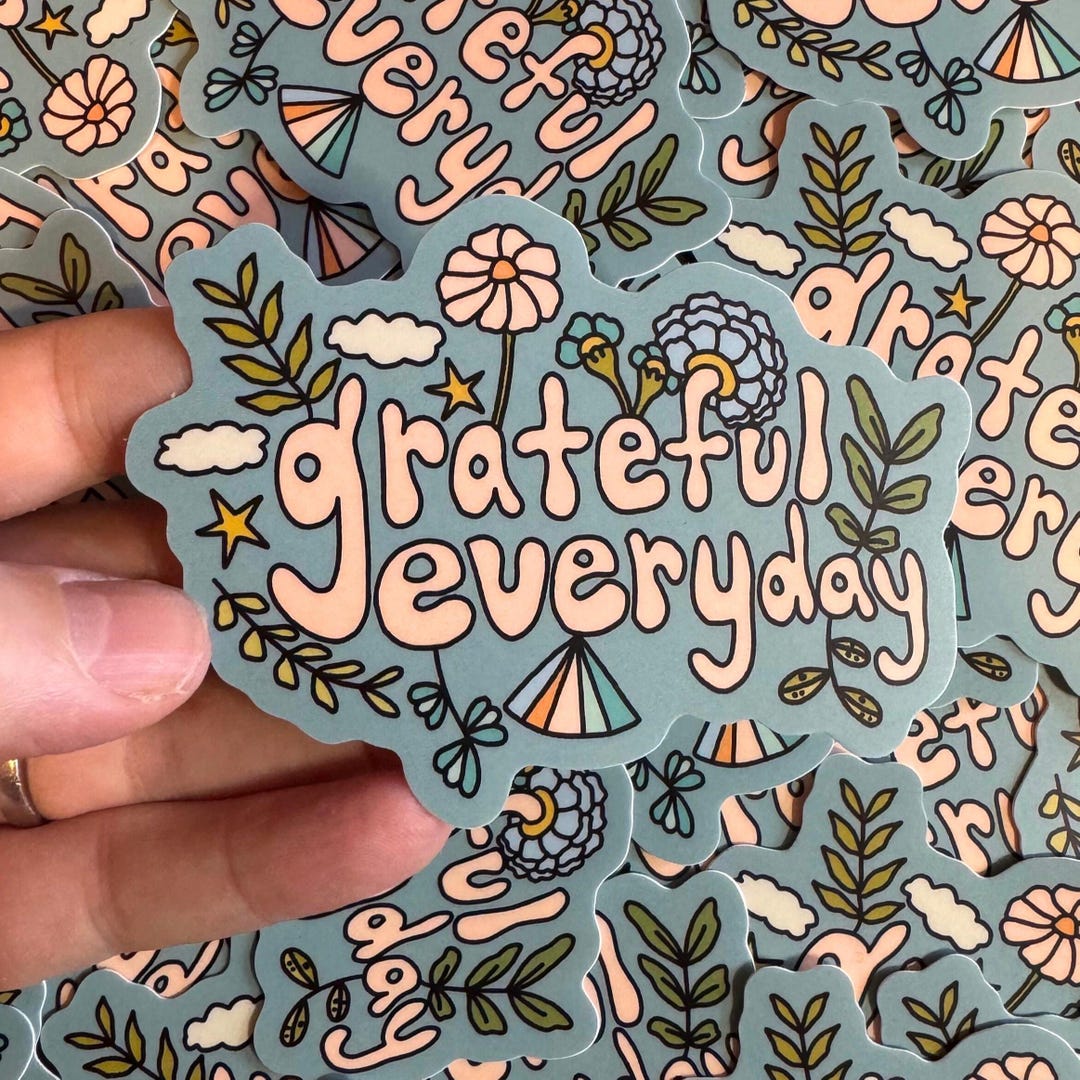 Grateful Sticker– Trippy Floral Vinyl – Waterproof Mental Health ...