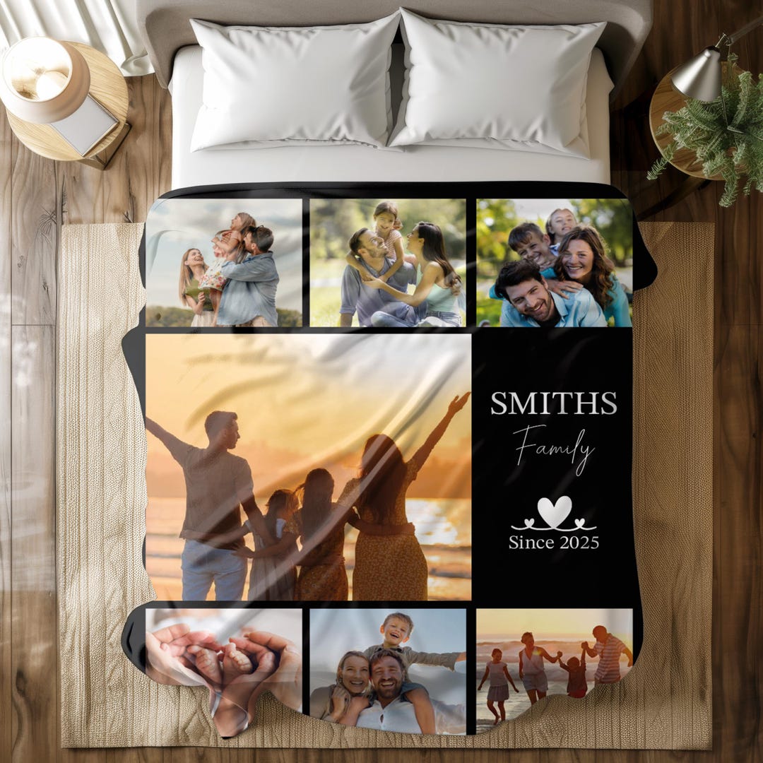 Custom Family Photo Blanket, Personalized Picture Collage Throw, Name ...