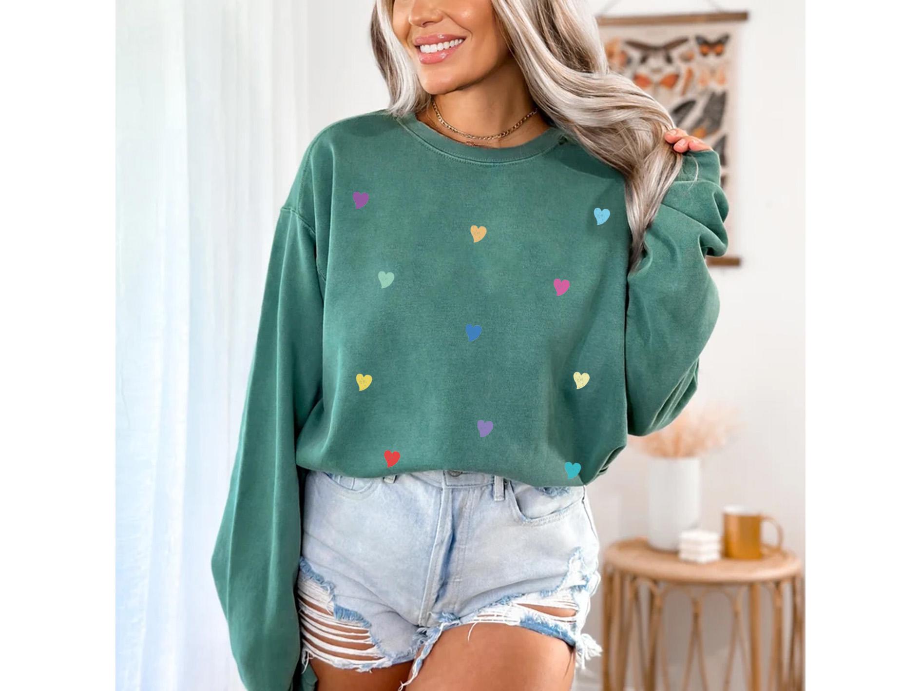 Colorful Hearts Comfort Colors Sweatshirt, Little Hearts Sweater ...