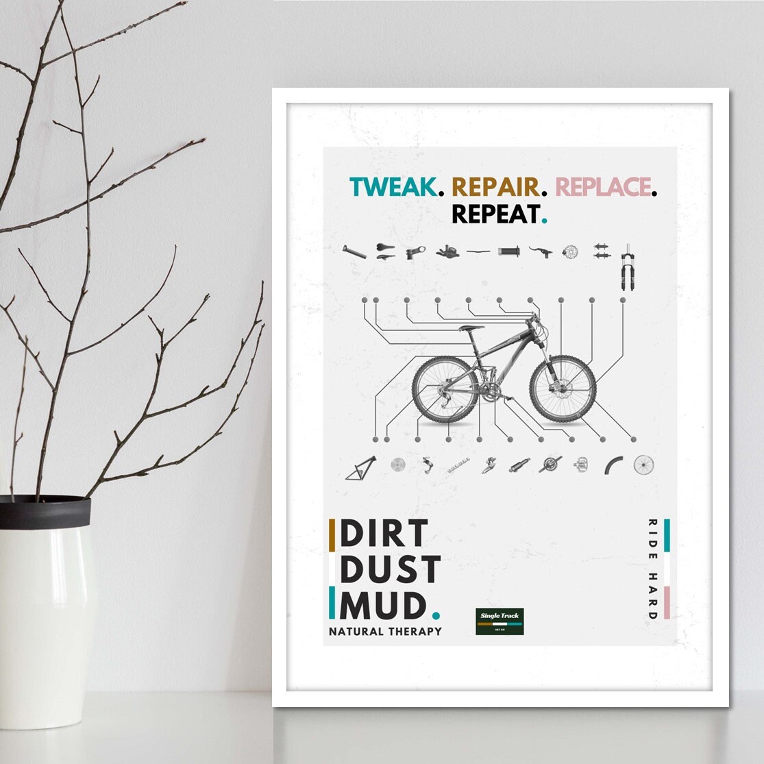 Mountain Bike and Road Cyclist Wall Art Poster Series. Cycling Art ...