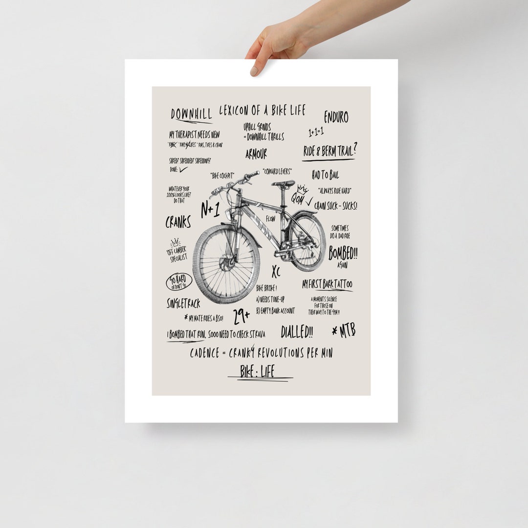 Mountain Bike and Road Cyclist Wall Art Poster Series Bike Slang Cycle ...
