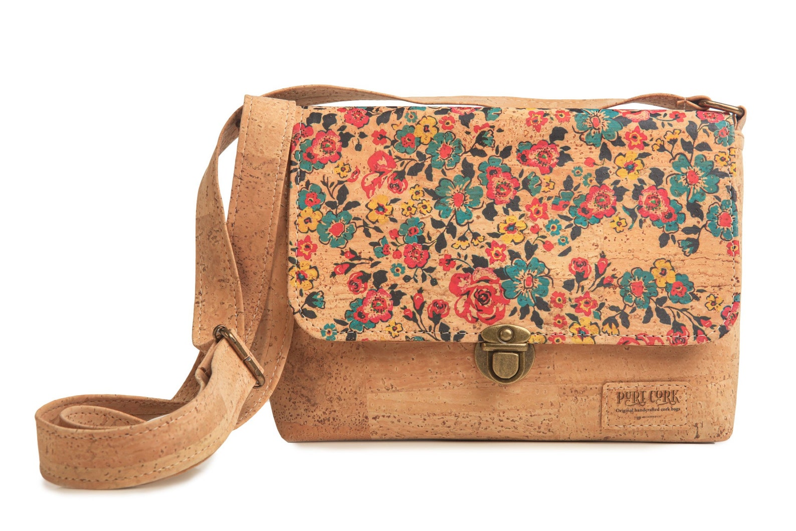 Crossbody Cork Bag Flowered Vegan Shoulder Bag Cork Messenger Bag ...
