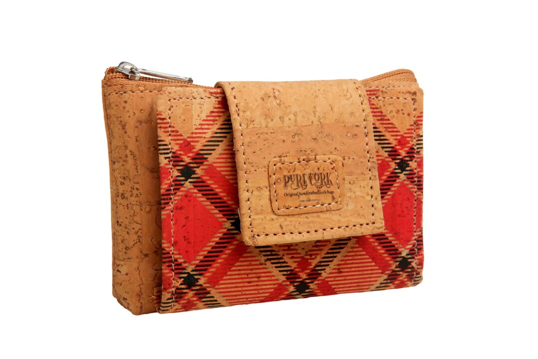 Red Checkered Cork Wallet - Purse for Woman - Vegan Fashion Sustainable ...