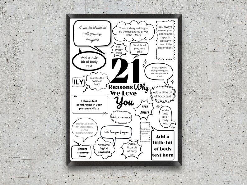 21 Reasons Why, Things We Love About You 21st Birthday Gift Poster ...