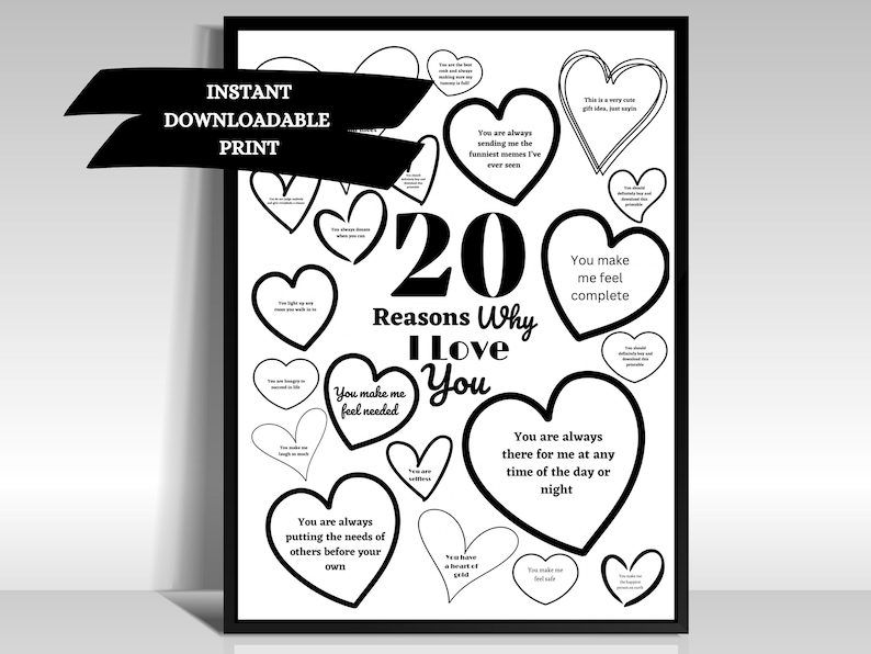 20 Reasons Why, Things I Love About You 20th Birthday Gift Poster ...