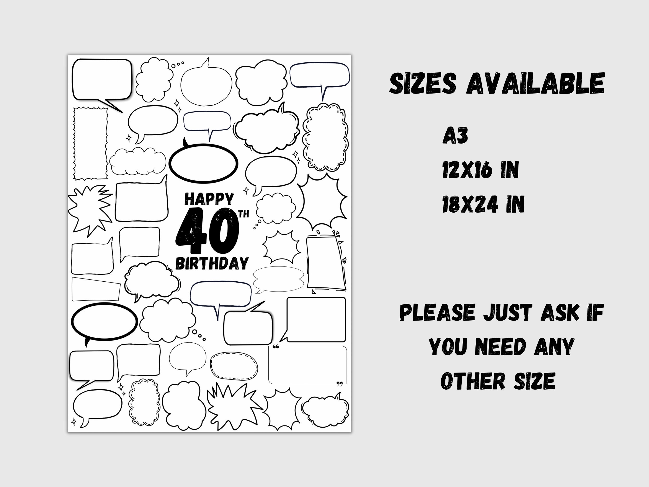 40th Birthday Guest Signing Poster Personalized Digital Print Template ...