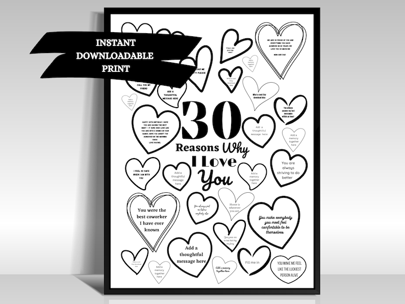 30 Reasons Why, Things I Love About You 30th Birthday Gift Poster ...