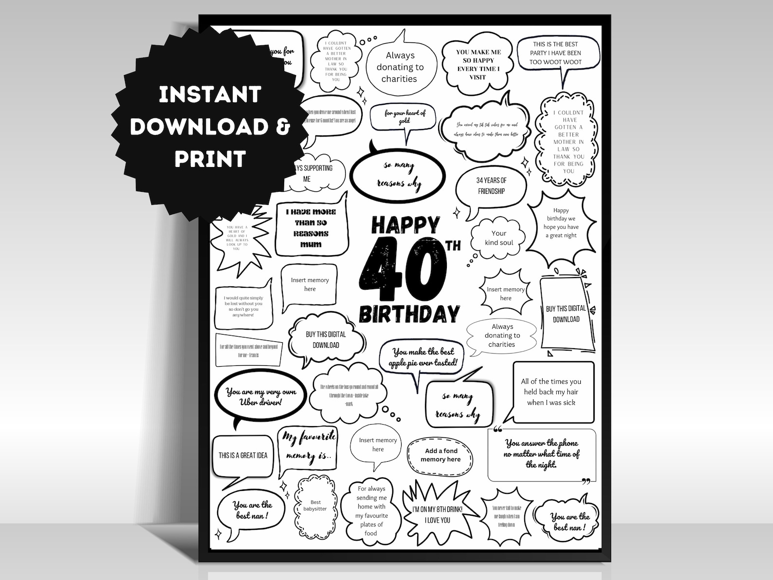 40th Birthday Guest Signing Poster Personalized Digital Print Template ...