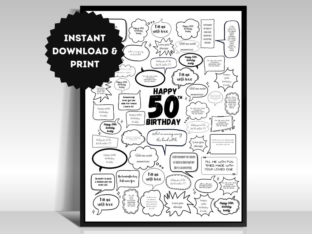 50th Birthday Gift Guest Board Poster, 50 Reasons Why, Personalized ...