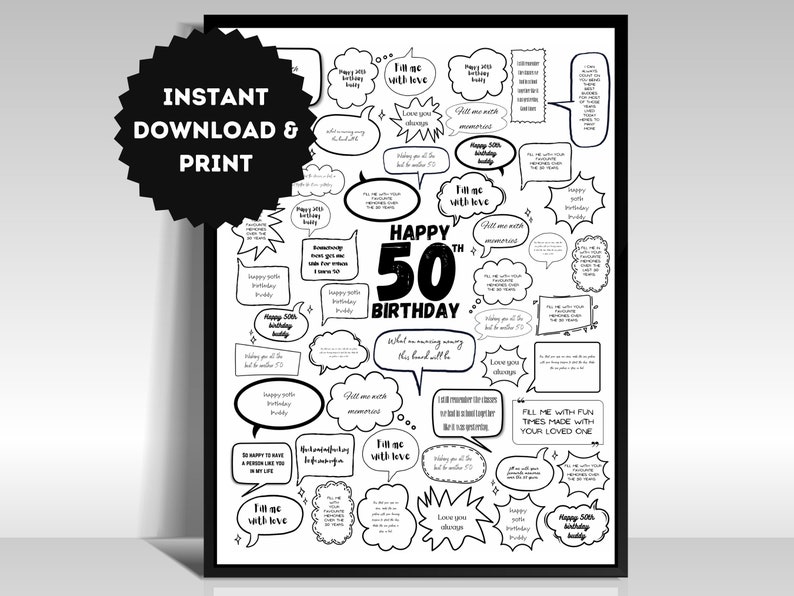50th Birthday Gift Guest Board Poster, 50 Reasons Why, Personalized ...