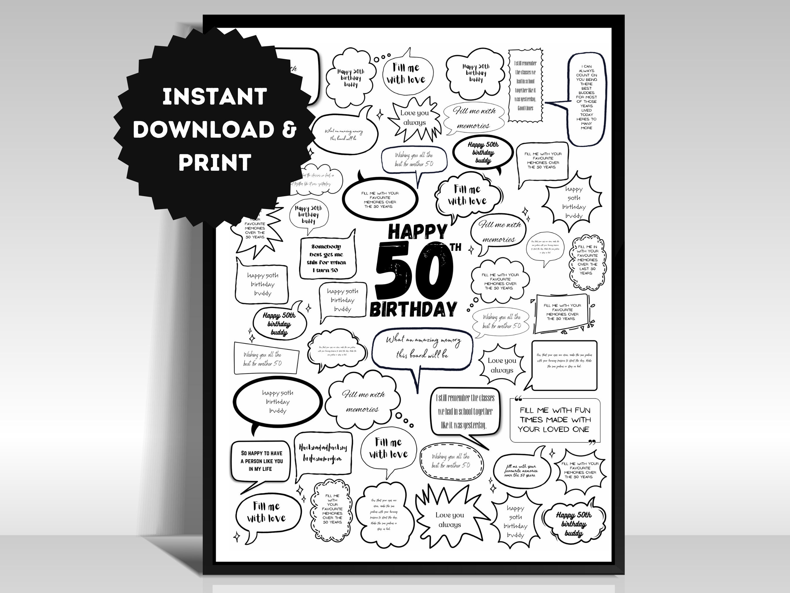 50th Birthday Gift Guest Board Poster, 50 Reasons Why, Personalized ...