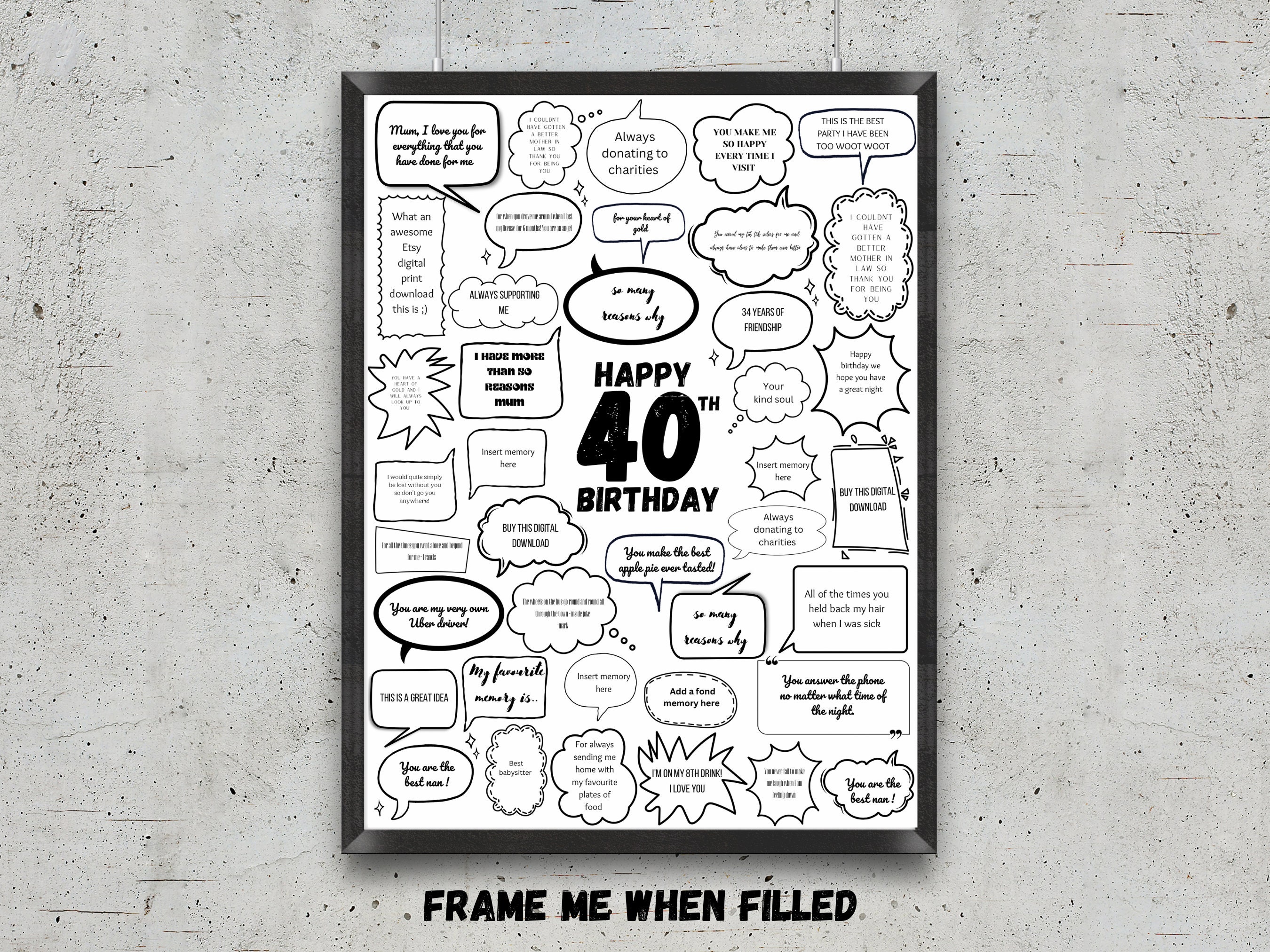 40th Birthday Guest Signing Poster Personalized Digital Print Template ...