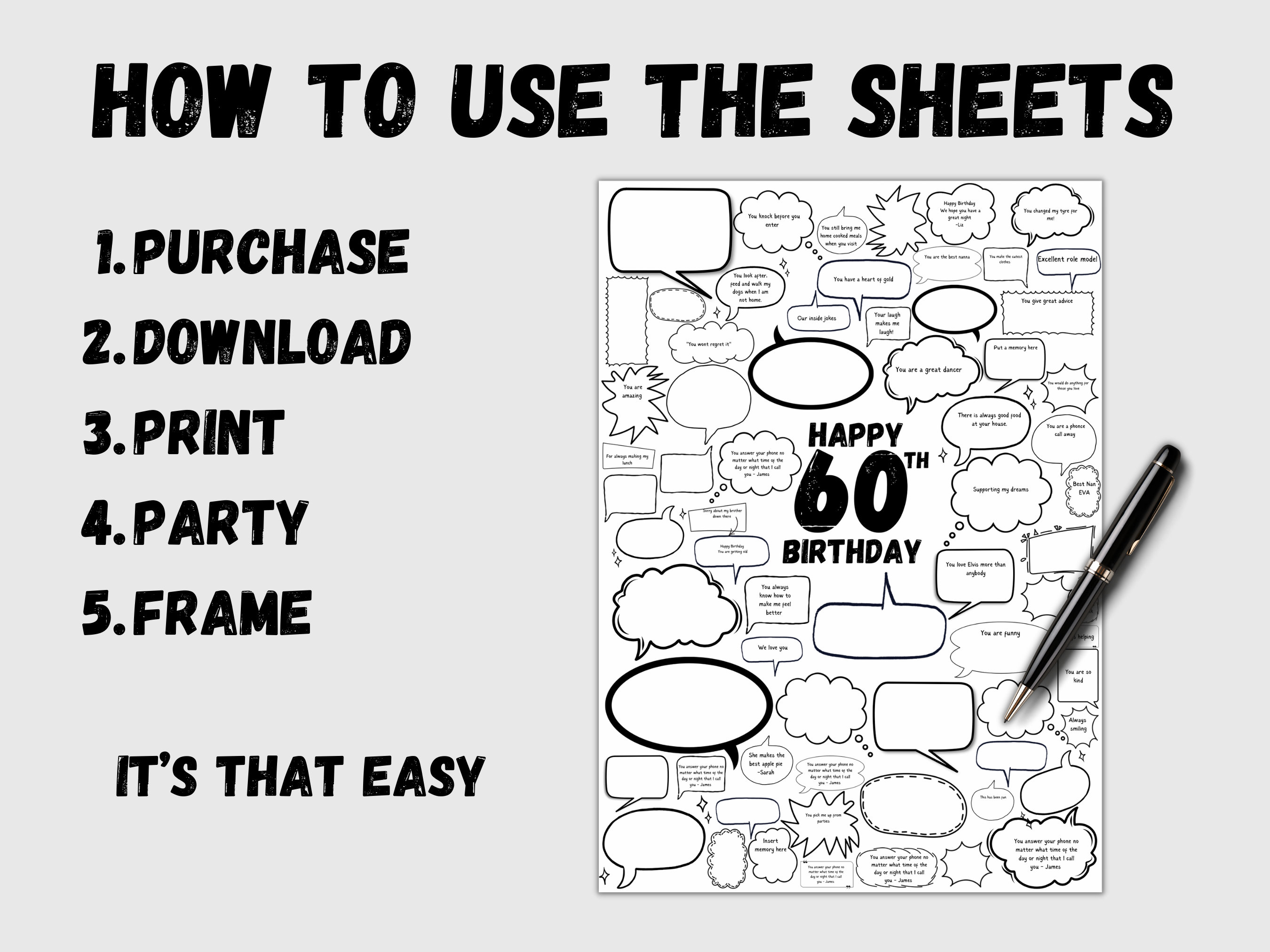 60th Birthday Guest Signing Poster Personalized Digital Print Template ...