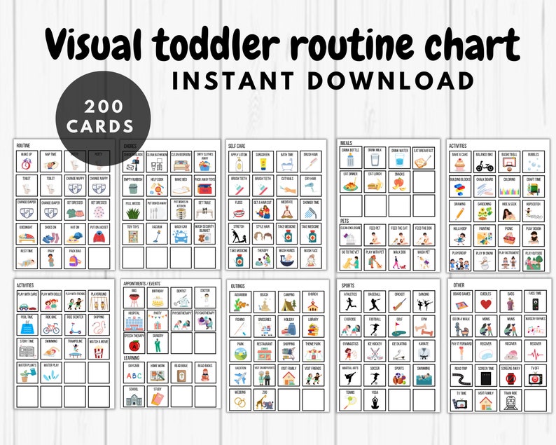 Kids Toddler Interactive Routine Daily Chart Visual Pictures Realistic ...