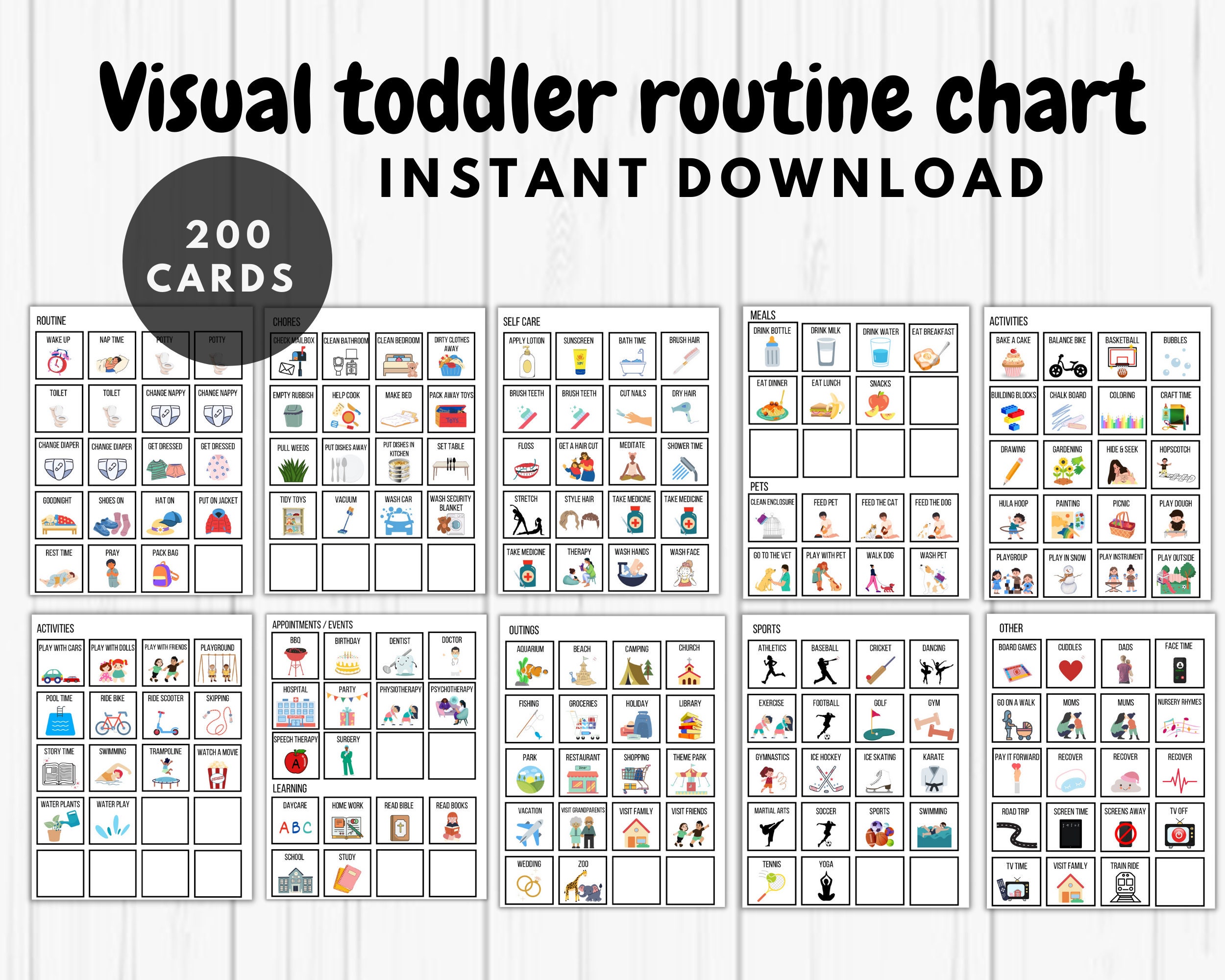 Kids Toddler Interactive Routine Daily Chart Visual Pictures Realistic ...