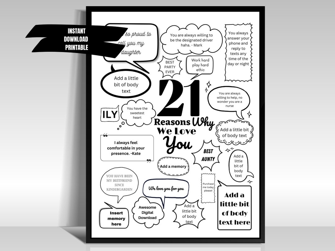 21 Reasons Why, Things We Love About You 21st Birthday Gift Poster ...