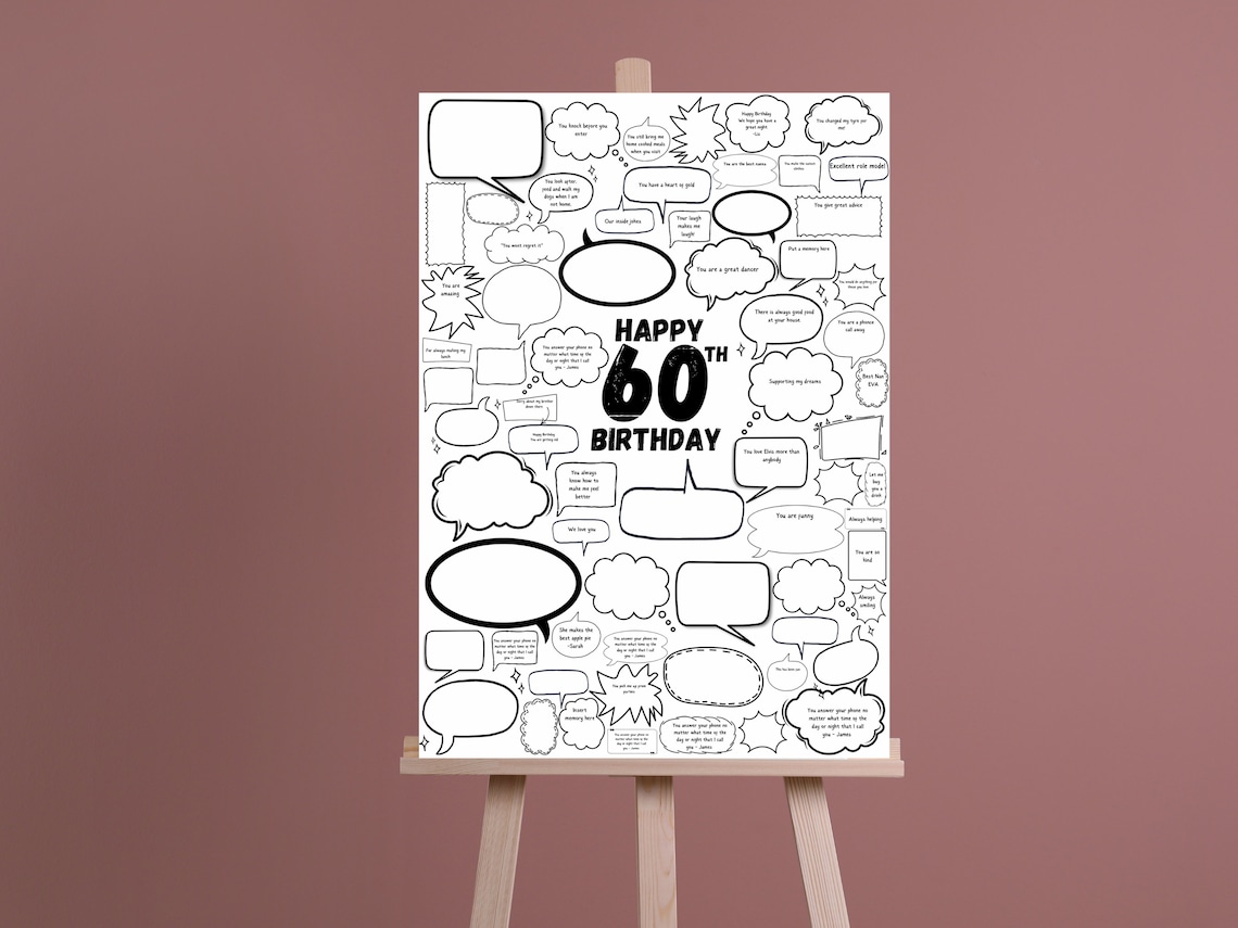 60th Birthday Guest Signing Poster Personalized Digital Print Template ...