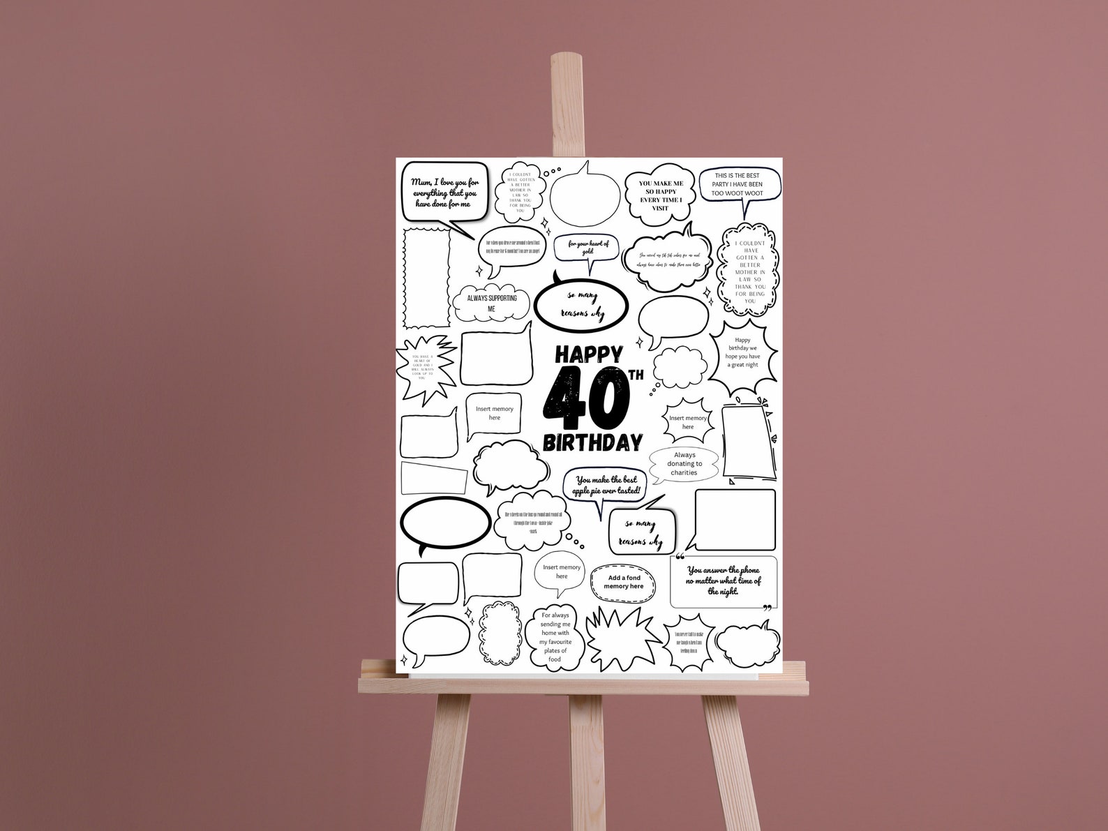 40th Birthday Guest Signing Poster Personalized Digital Print Template ...