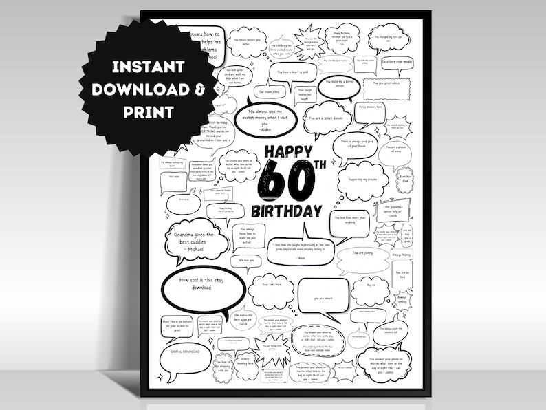 60th Birthday Guest Signing Poster Personalized Digital Print Template ...