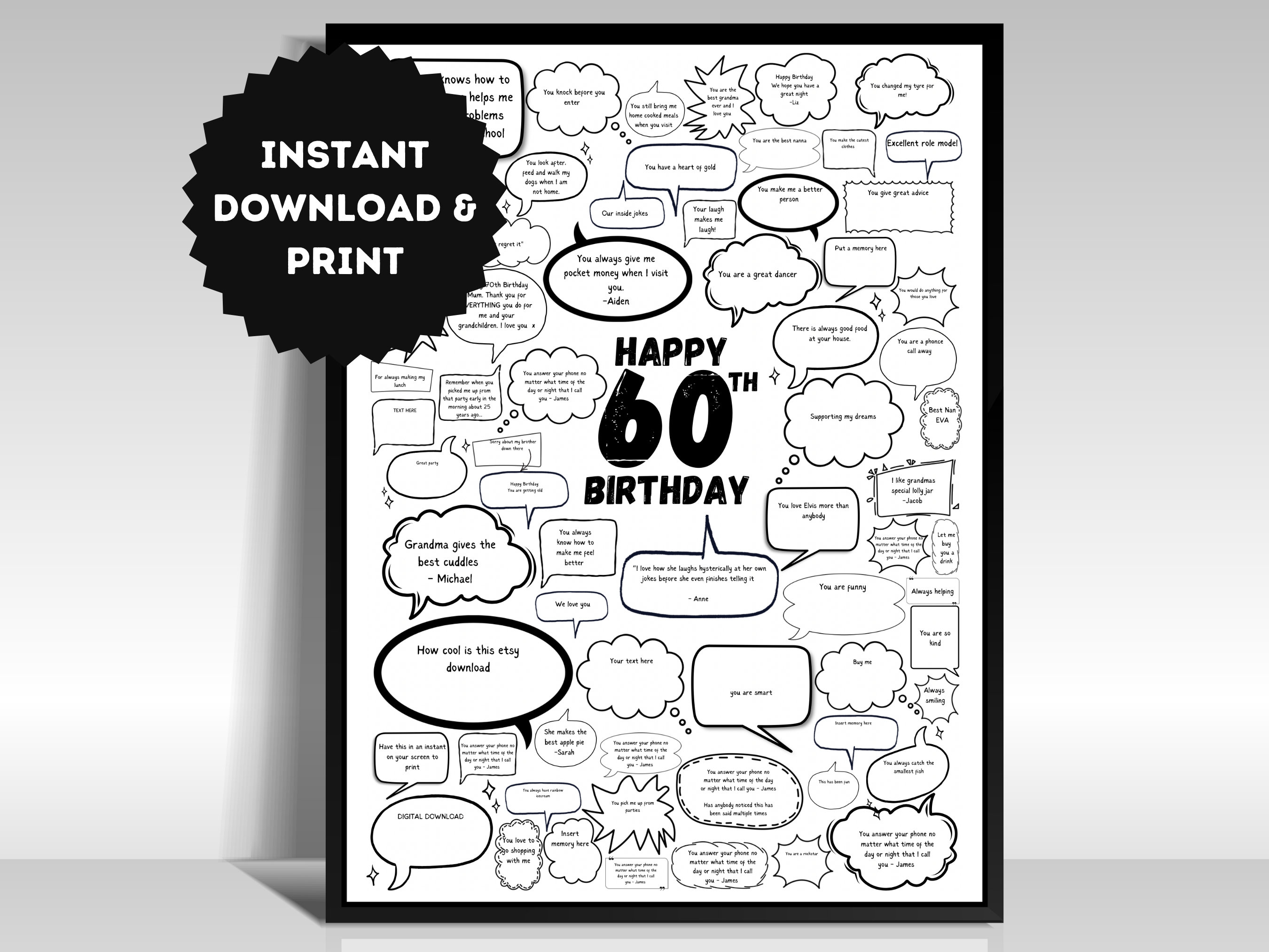 60th Birthday Guest Signing Poster Personalized Digital Print Template ...