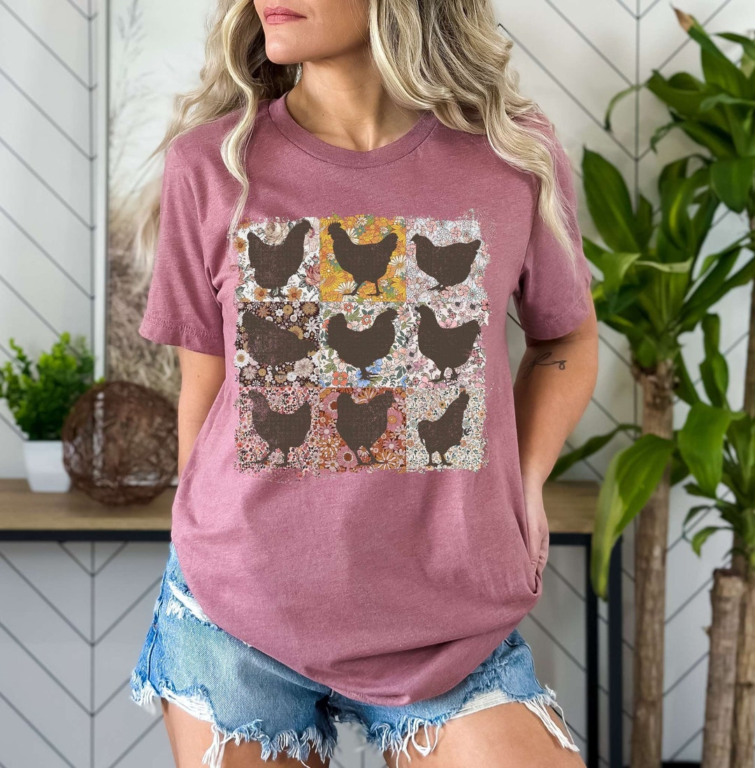 Boho Chickens Shirt, Retro Farmhouse Floral Backyard Chicken Tee ...