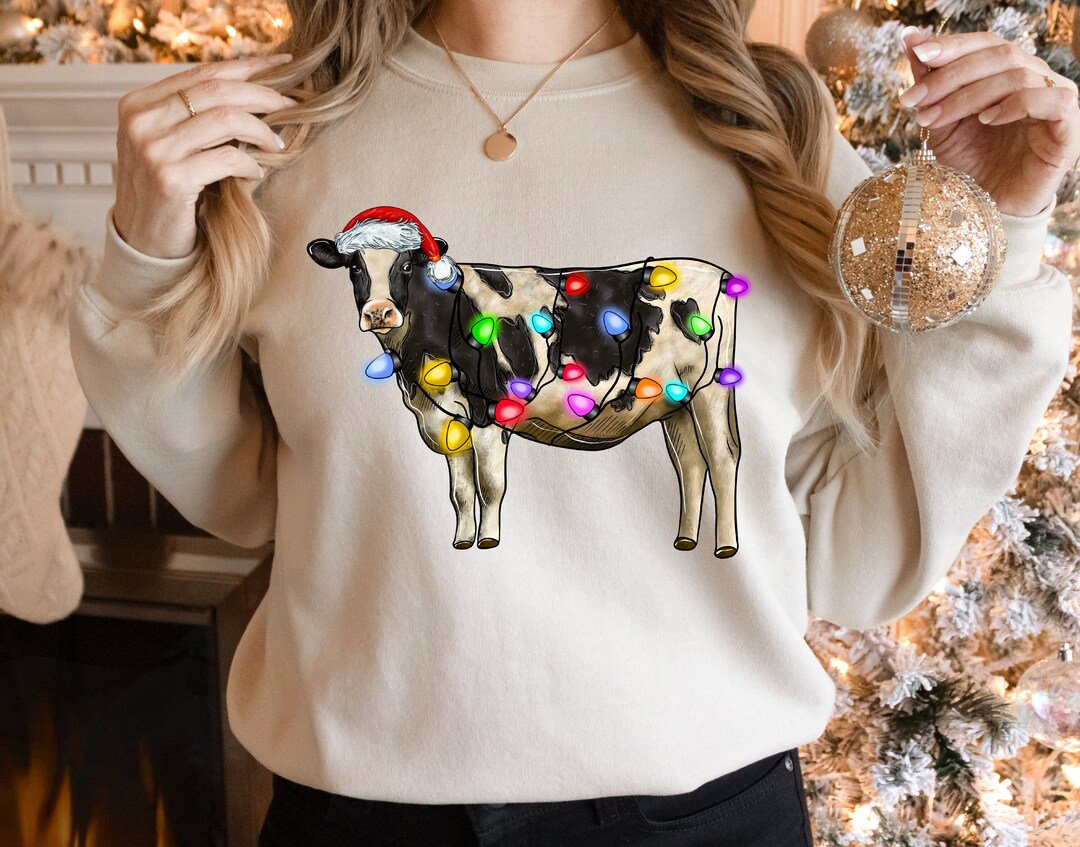 Cute Cow Christmas Lights Sweatshirt, Heifer Holiday Shirt - Etsy