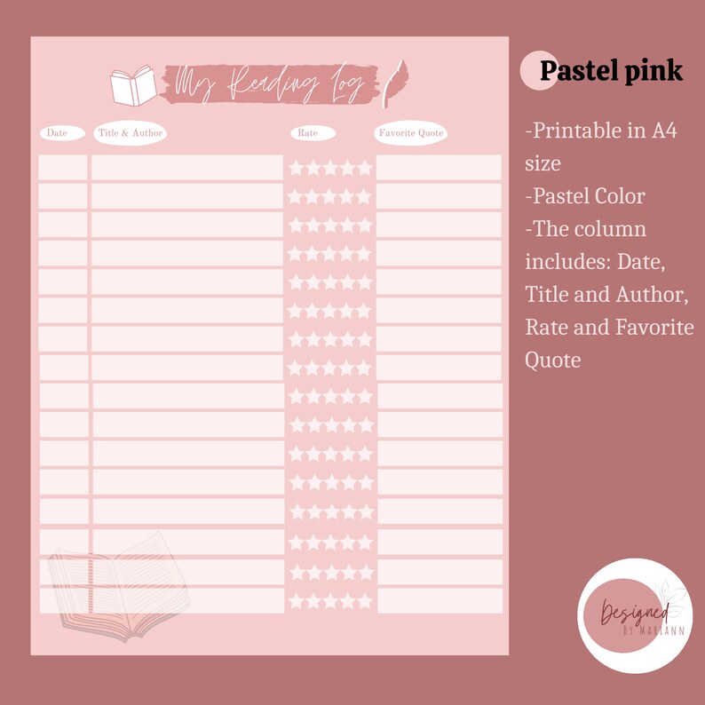 Printable Pastel Aesthetic Reading Log Reading Tracker for | Etsy