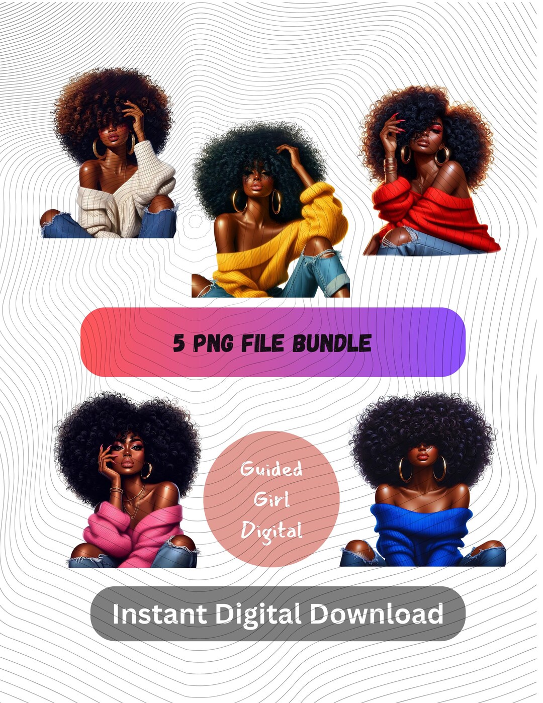 5 Png Black Girl Clipart Bundle Fashionable Girl Graphics,afro Girl ...