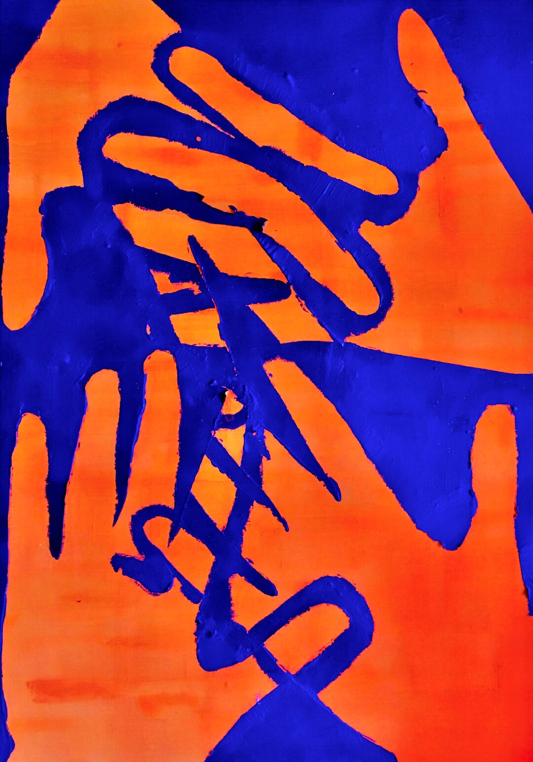 Holding My Own Hands - Original Orange Blue Hand Mixed Media Wall Art ...