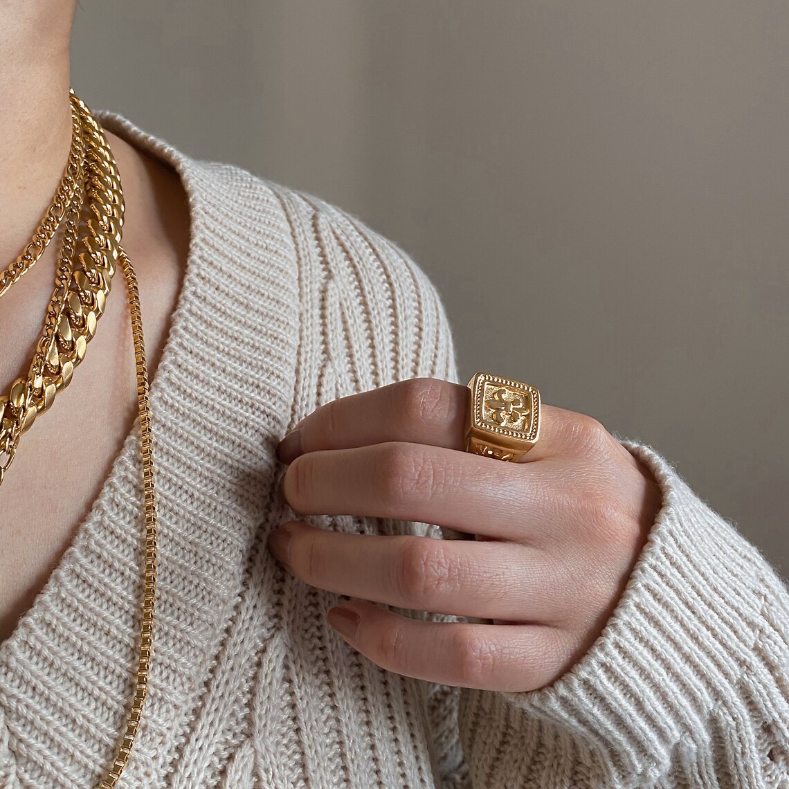 Gold Signet Pinky Ring Gold Square Chunky Pinky Ring Fleur - Etsy