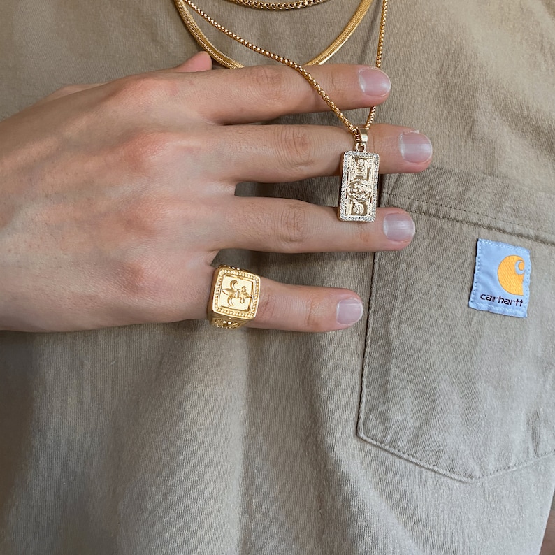 Gold Signet Pinky Ring Gold Square Chunky Pinky Ring Fleur - Etsy