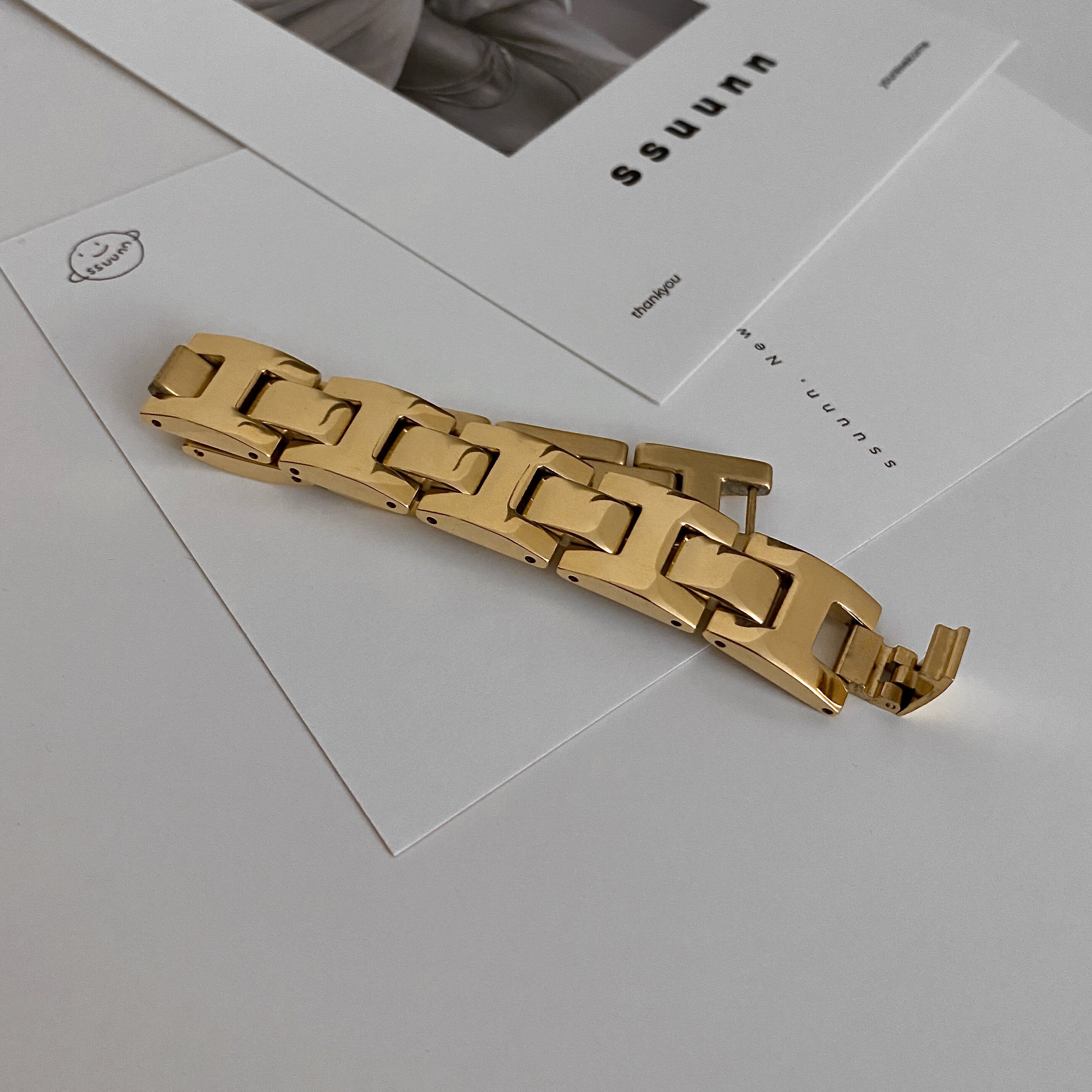 Gold Chunky Watch Band Chain Bracelet Gold Stainless Steel Bold Thick ...