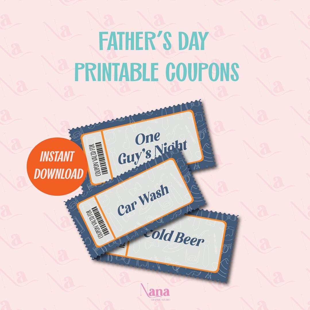 Father's Day Coupons, Printable Father's Day Gift, Father's Day Coupon ...