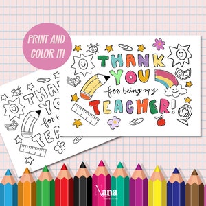 Teacher Coloring Card, Teacher Appreciation Day Card, Printable Card ...